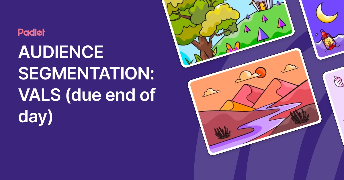 AUDIENCE SEGMENTATION: VALS (due end of day)