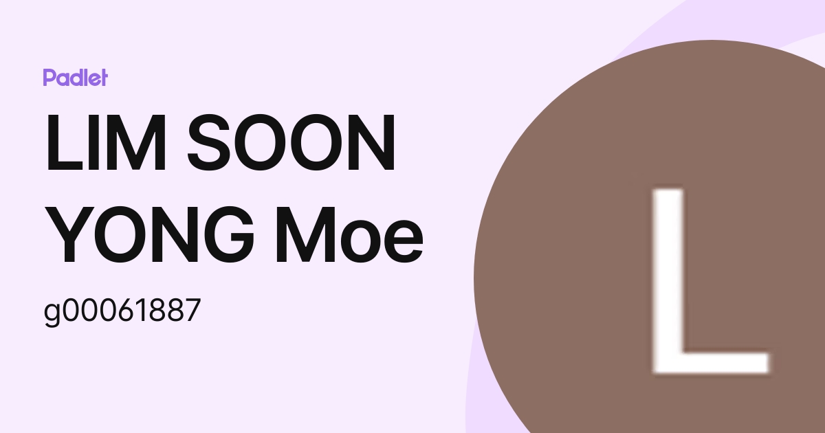 LIM SOON YONG Moe (g00061887) profile | Padlet
