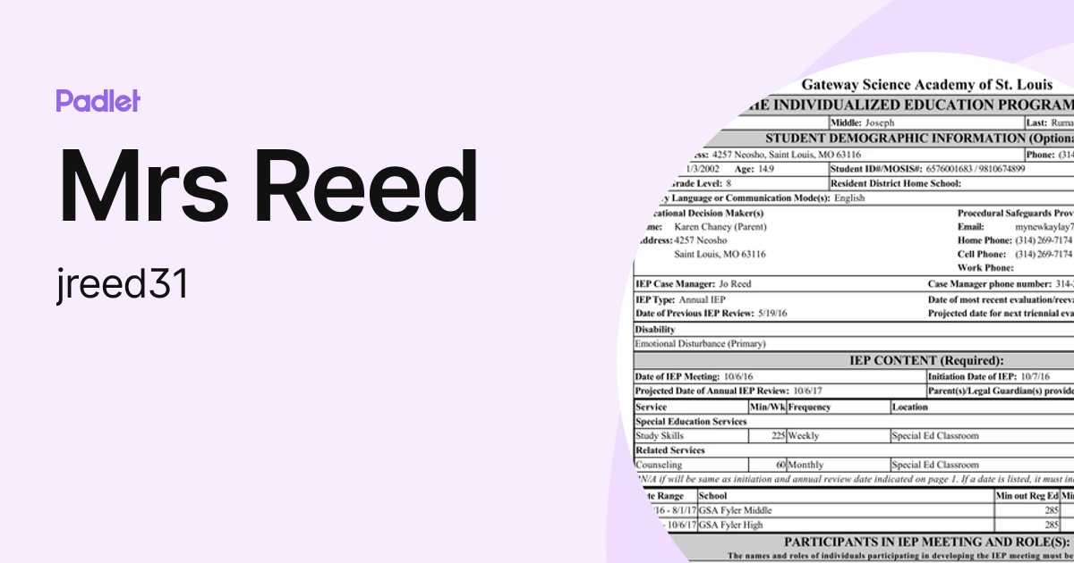 Mrs Reed (jreed31) profile | Padlet