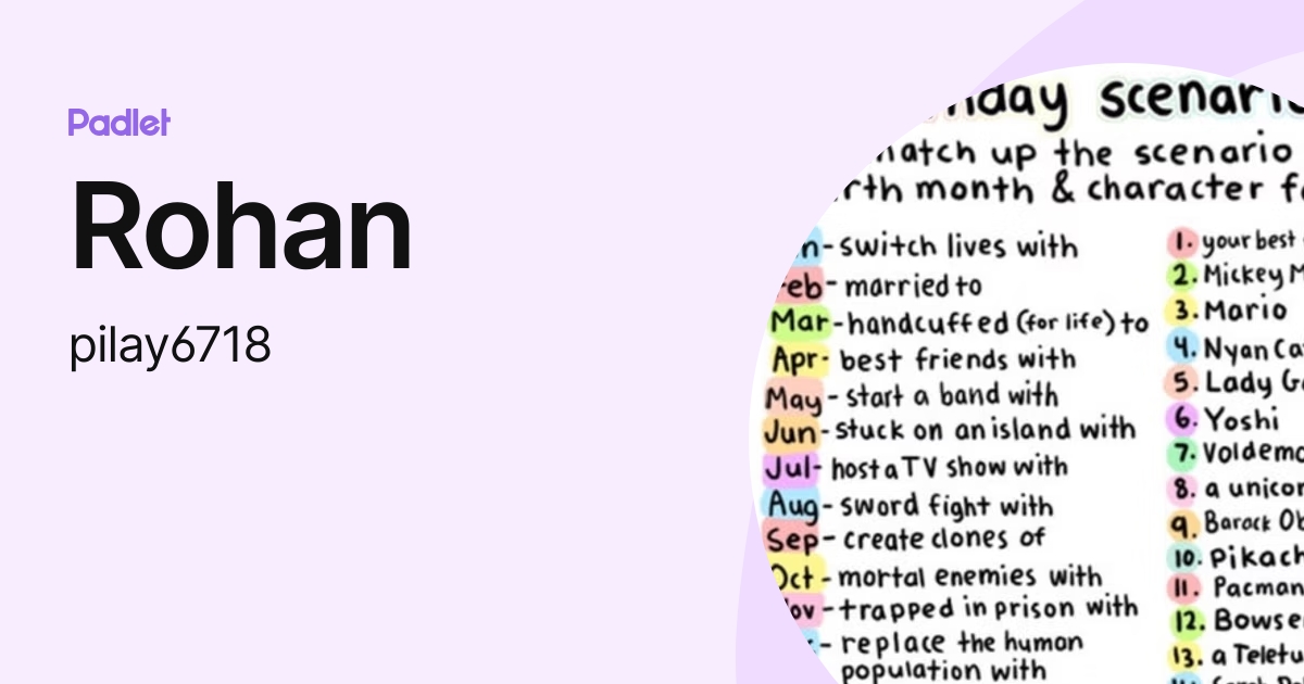 Rohan (pilay6718) profile | Padlet