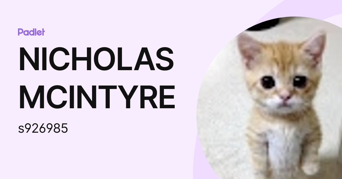 NICHOLAS MCINTYRE (s926985) profile | Padlet