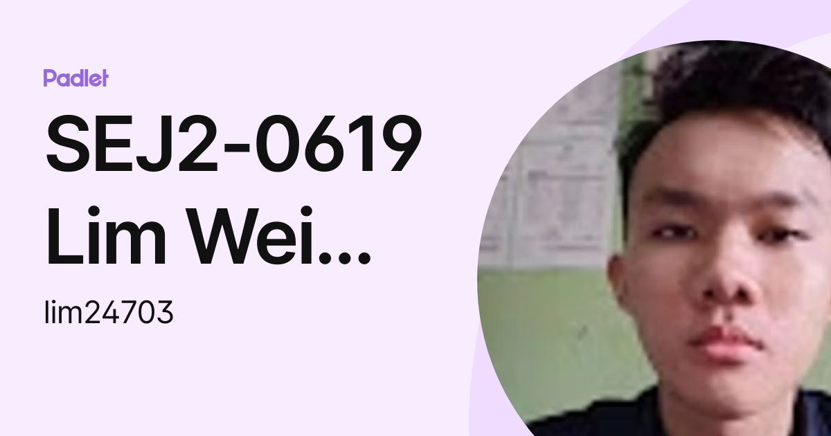 SEJ2-0619 Lim Wei Jie (lim24703) profile | Padlet
